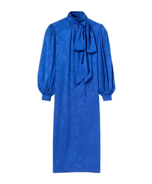 Gucci Jacquard Dress With Tie Neck Bow - Blue