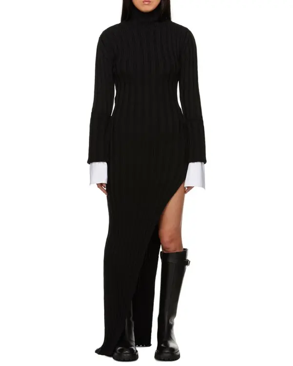 ANN DEMEULEMEESTER High-neck Ribbed Knit Maxi Dress