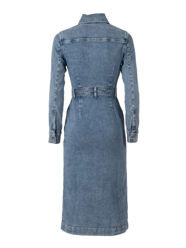 7 For All Mankind Button-up Denim Midi Dress With Classic Collar And Snap Cuffs
