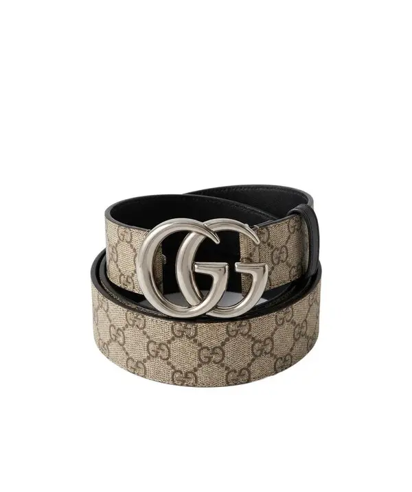 Gucci Reversible Gg Marmont Belt - Black, Beige And Dark Brown