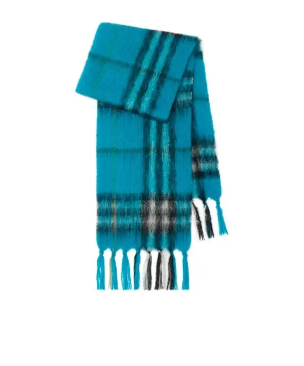 Burberry Checked Fringed-edge Scarf - Blue