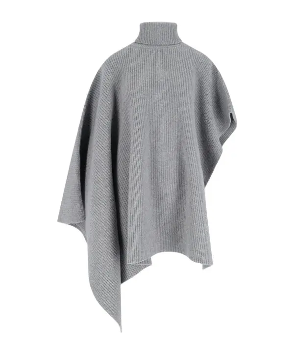 Stella McCartney Asymmetric Ribbed Knit High Neck Cape - Grey