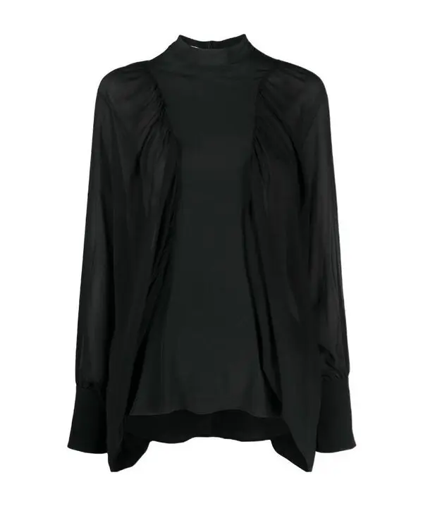 DONDUP Sheer Batwing Sleeve Blouse - Black