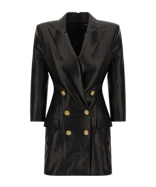 Balmain Double Breasted Leather Blazer Dress