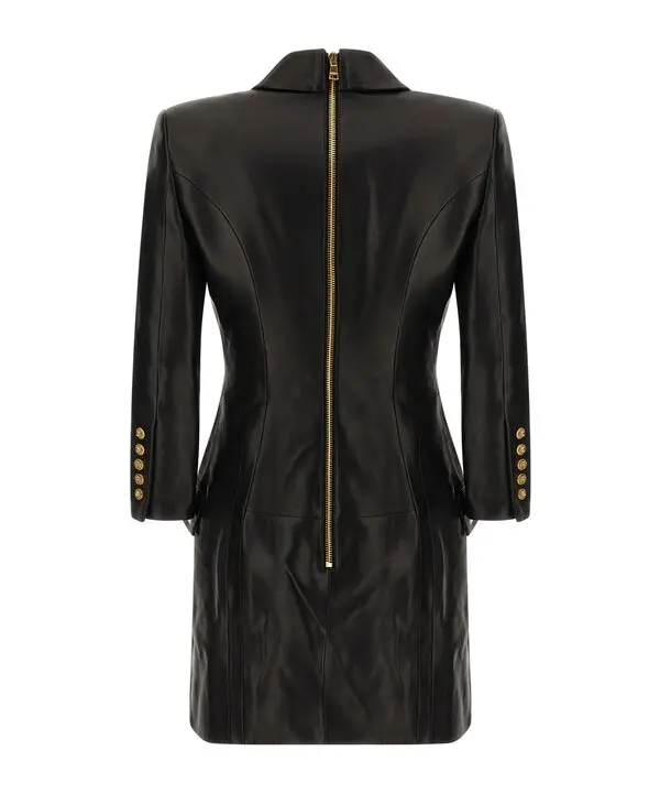 Balmain Double Breasted Leather Blazer Dress