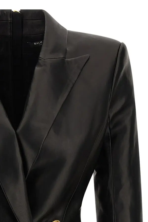 Balmain Double Breasted Leather Blazer Dress