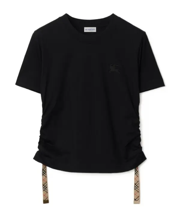 Burberry Ruched Detailed Crewneck T-shirt With Equestrian Knight Pattern - Black