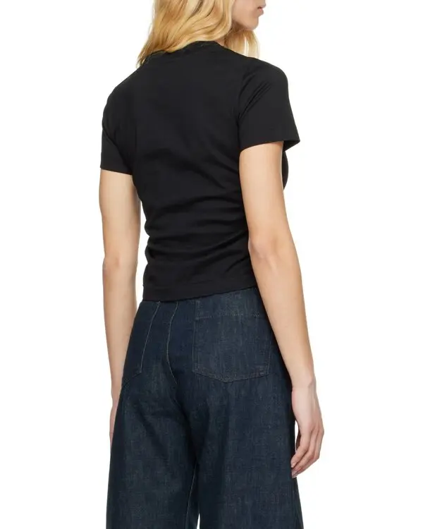 Burberry Ruched Detailed Crewneck T-shirt With Equestrian Knight Pattern - Black