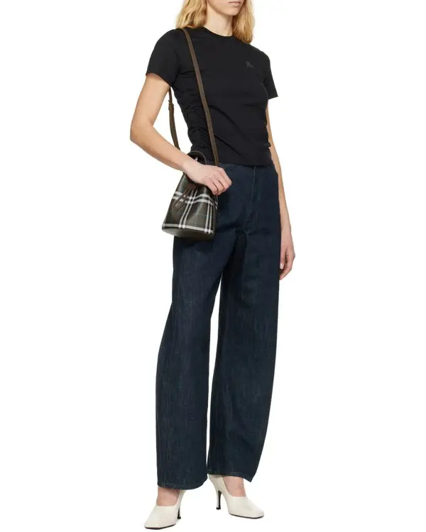 Burberry Ruched Detailed Crewneck T-shirt With Equestrian Knight Pattern - Black