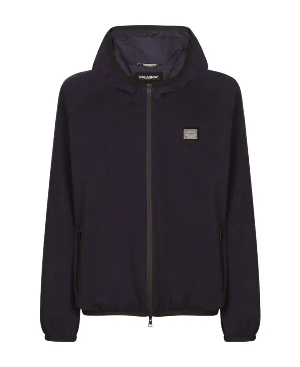 Dolce & Gabbana Logo Plaque Zip-up Jersey Jacket - Black