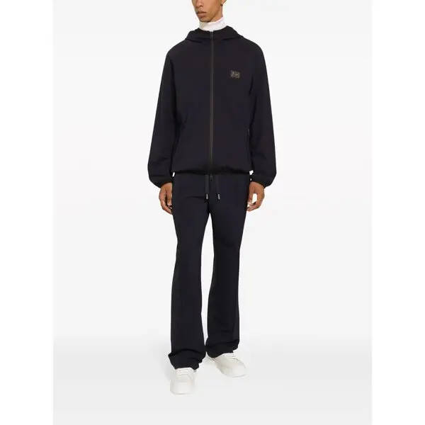 Dolce & Gabbana Logo Plaque Zip-up Jersey Jacket - Black