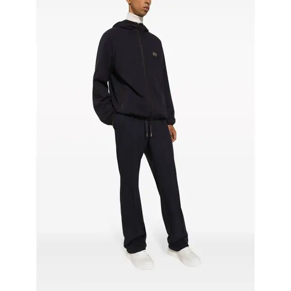 Dolce & Gabbana Logo Plaque Zip-up Jersey Jacket - Black