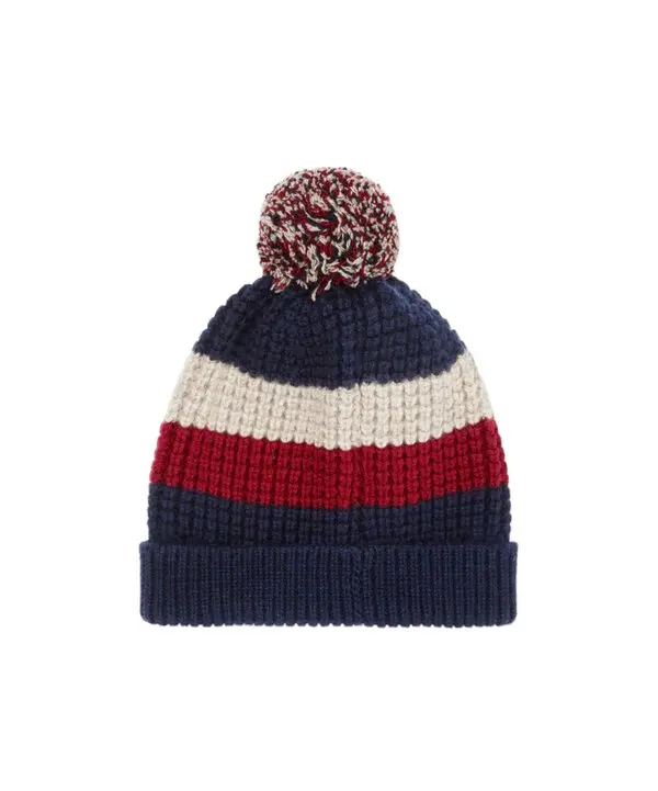 Loro Piana Rocky Mountains Beanie With Pom-pom Trim - Navy Blue And Red Beige
