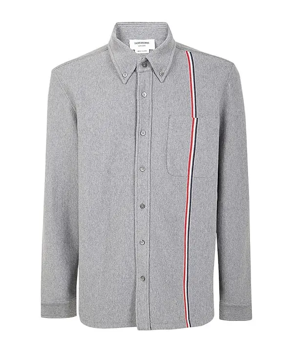 Thom Browne Grey Buttoned Jacket With Striped Detail