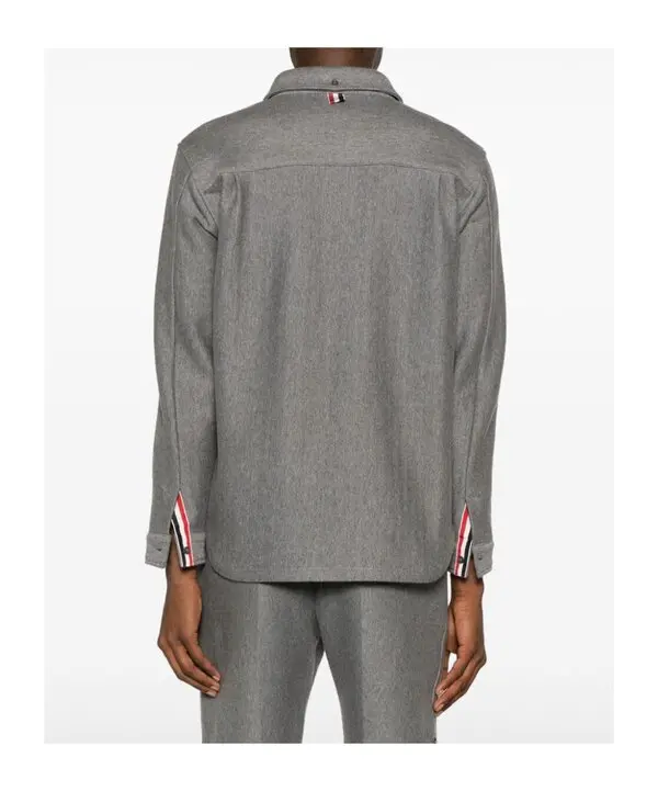 Thom Browne Grey Buttoned Jacket With Striped Detail