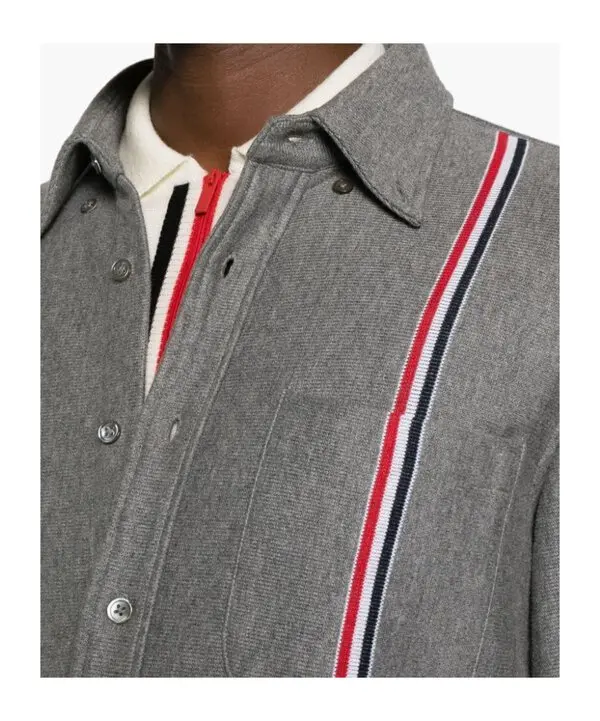 Thom Browne Grey Buttoned Jacket With Striped Detail