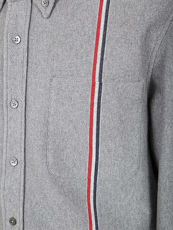 Thom Browne Grey Buttoned Jacket With Striped Detail