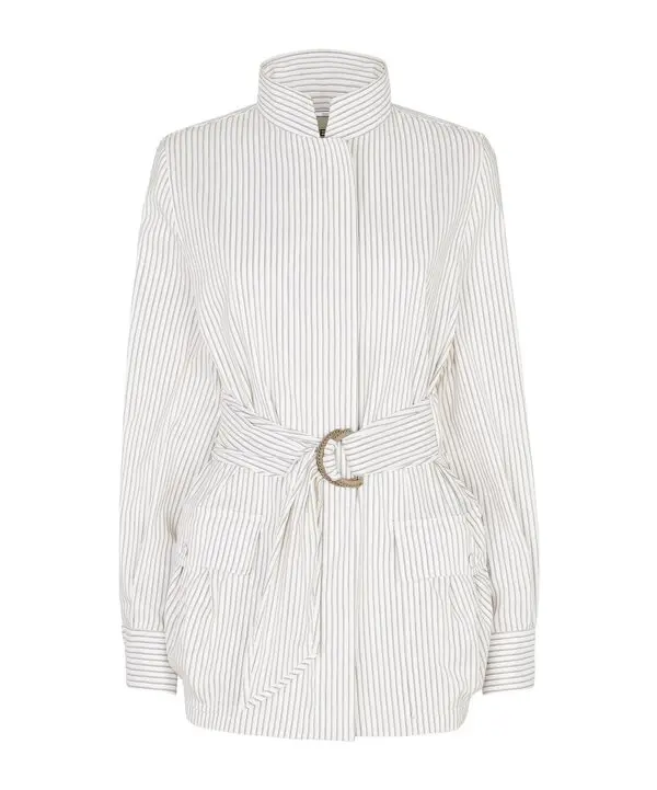 Fendi Striped Ring Buckle Belted Jacket - White