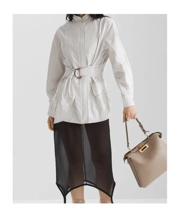 Fendi Striped Ring Buckle Belted Jacket - White