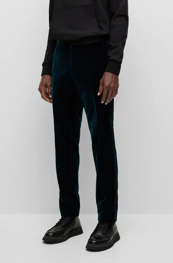 Hugo Boss Velvet Tailored Pants With Logo Detail