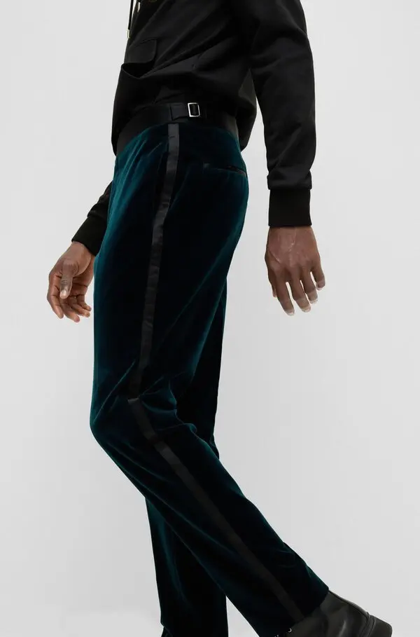 Hugo Boss Velvet Tailored Pants With Logo Detail