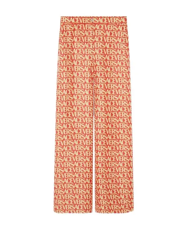 Versace Logo Printed Wide Leg Trousers - Nude