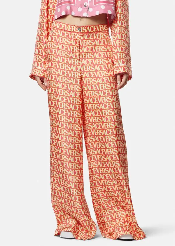 Versace Logo Print Wide Leg Trousers