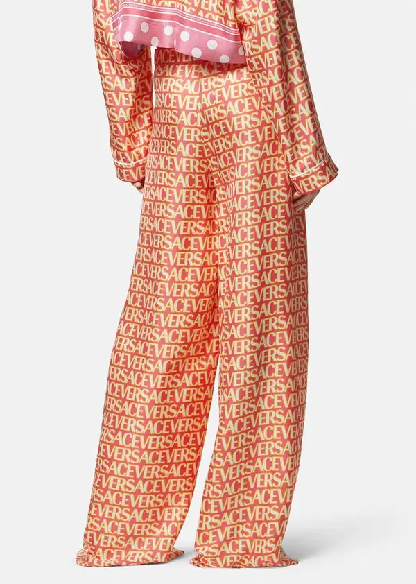 Versace Logo Print Wide Leg Trousers