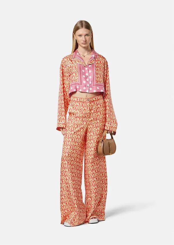 Versace Logo Print Wide Leg Trousers