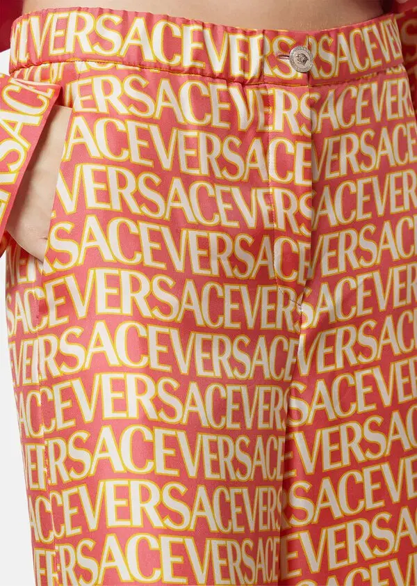 Versace Logo Print Wide Leg Trousers