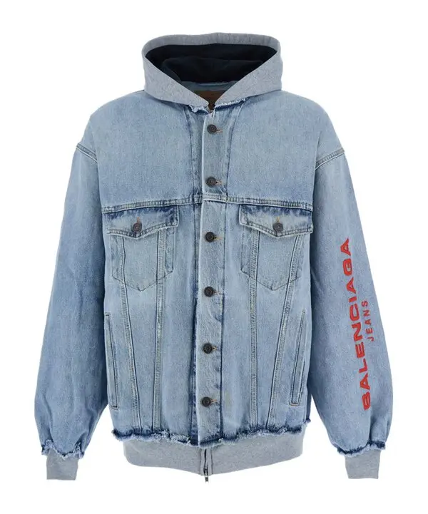 Balenciaga Embroidered Hooded Denim Jacket