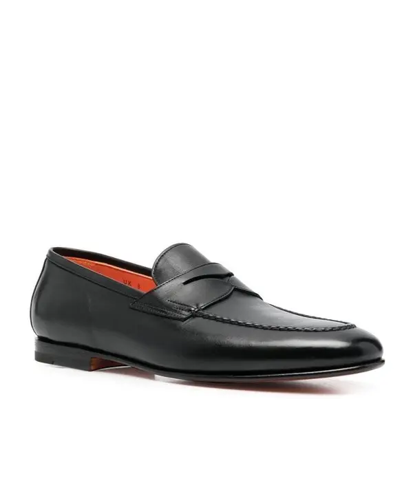 Santoni Penny Leather Loafers - Black