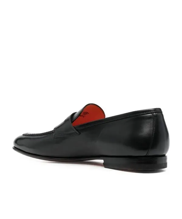 Santoni Penny Leather Loafers - Black