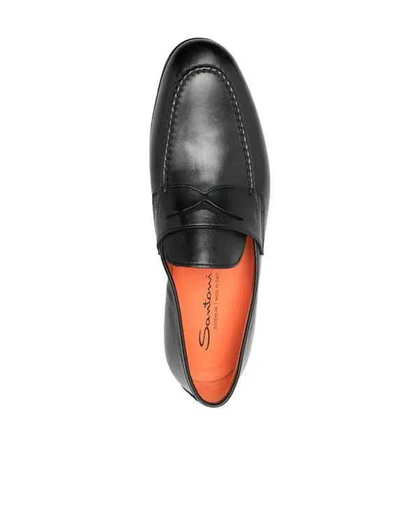 Santoni Penny Leather Loafers - Black