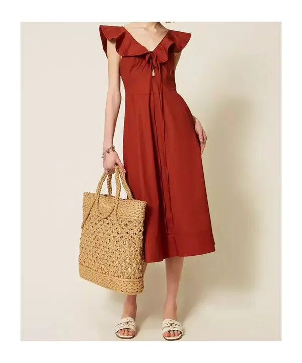 TWINSET Ruffled Open-back Midi Dress - Red