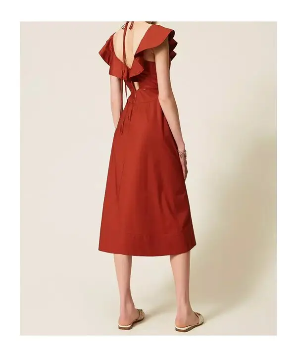 TWINSET Ruffled Open-back Midi Dress - Red