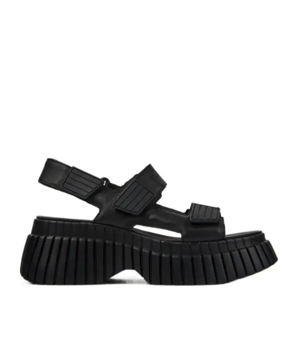 Camper Platform Sandals With Open Toe And Waterproof Sole - Black