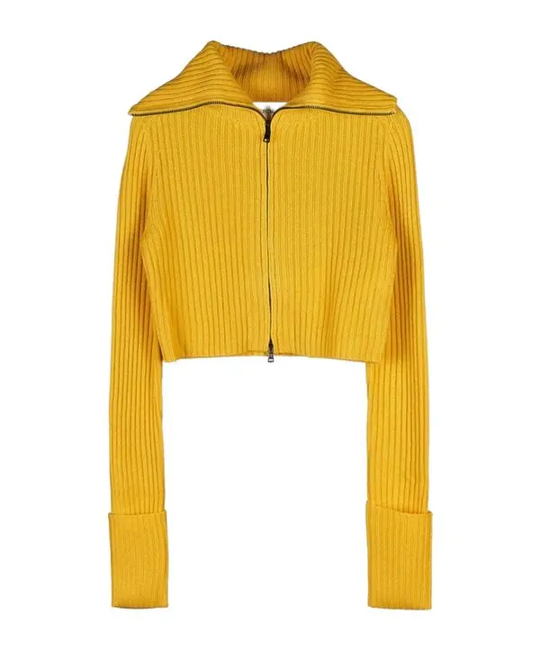 Sportmax Ribbed Knit Sweater With Lapel Collar - Yellow