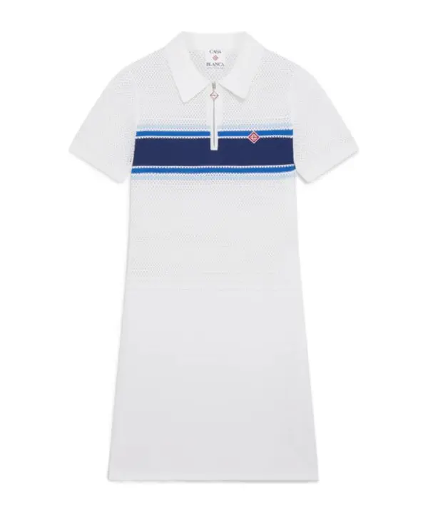 Casablanca Striped Mesh Midi Dress - White/blue