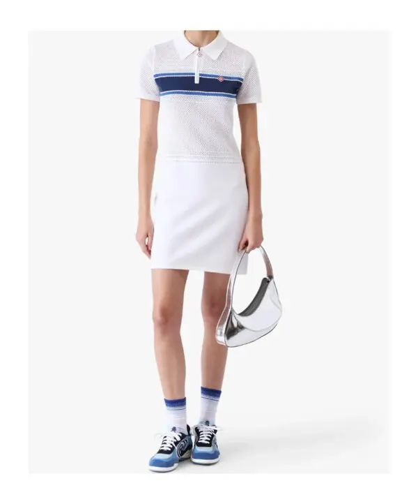 Casablanca Striped Mesh Midi Dress - White/blue