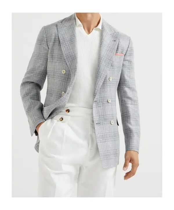Brunello Cucinelli Prince Of Wales Double-breasted Blazer - Grey