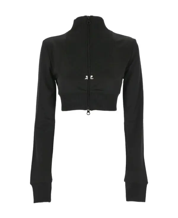 COURREGES Courrèges Ribbed Cropped Zip-up Sweatshirt With Stand Collar