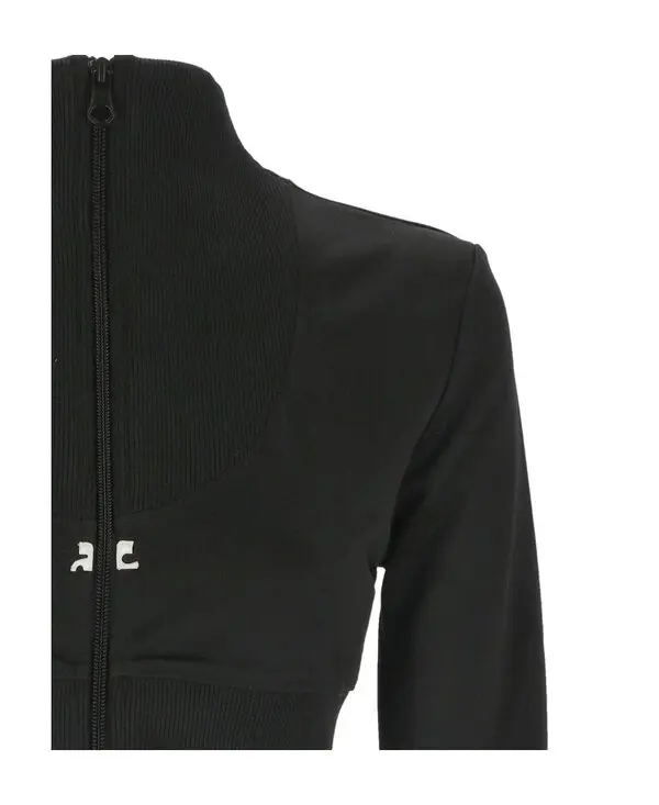 COURREGES Courrèges Ribbed Cropped Zip-up Sweatshirt With Stand Collar