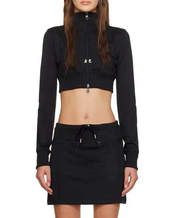 COURREGES Courrèges Ribbed Cropped Zip-up Sweatshirt With Stand Collar