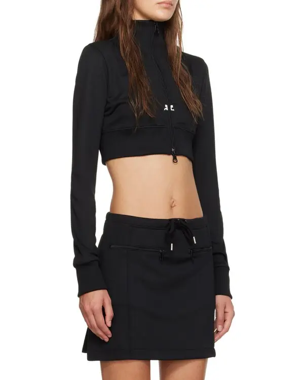COURREGES Courrèges Ribbed Cropped Zip-up Sweatshirt With Stand Collar