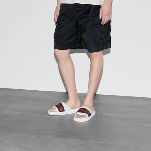 Gucci Web Slide Sandals - White