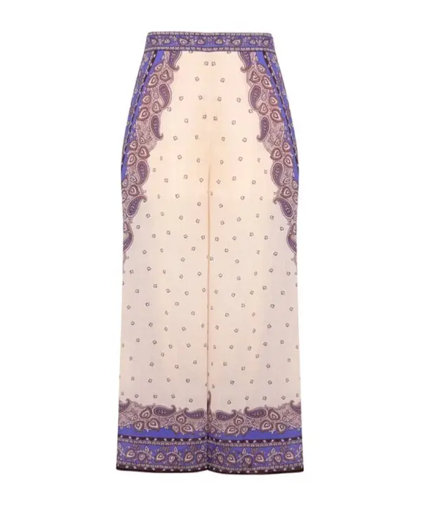Zimmermann Maxine Wide Leg Cropped Pants - Purple Paisley Pattern