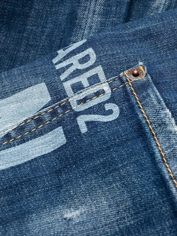 Dsquared2 Logo Print Distressed Jeans