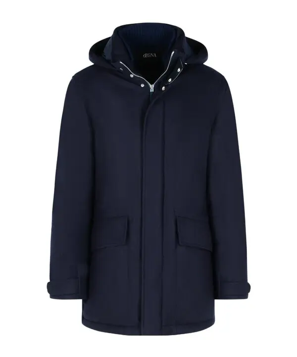 Zegna Zip-up Hooded Jacket With Goose Down Blend Filling - Blue