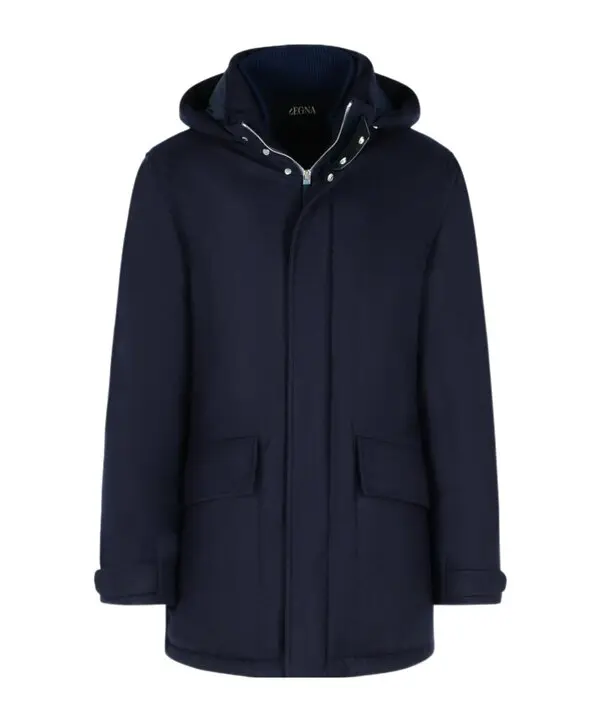 Zegna Zip-up Hooded Jacket With Goose Down Blend Filling - Blue